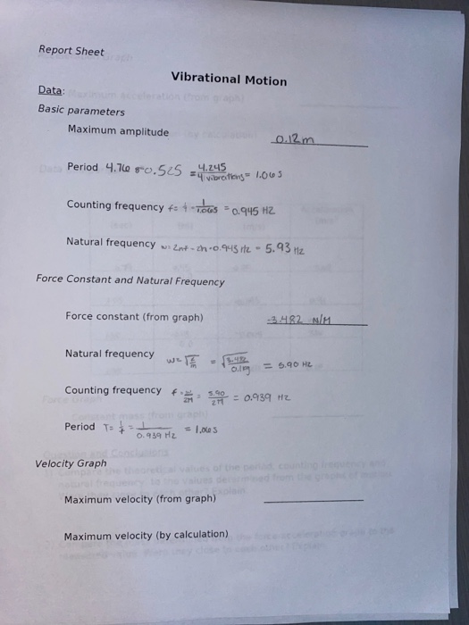 Report Sheet Vibrational Motion Data: Basic | Chegg.com