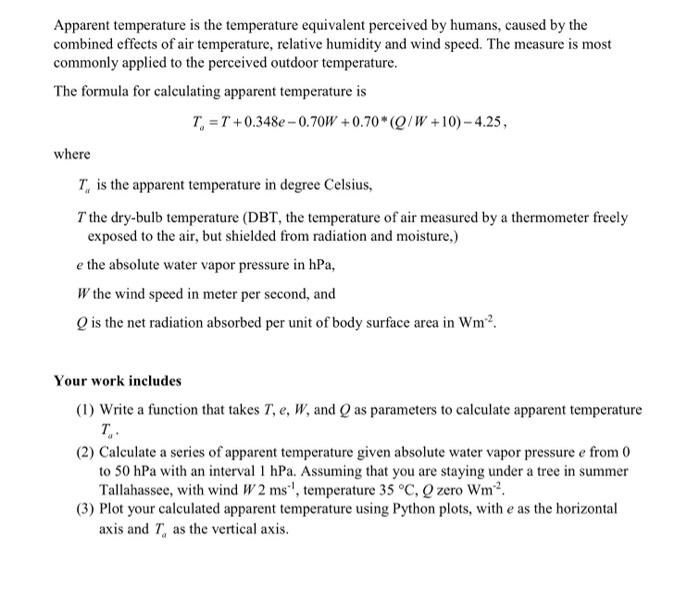 Solved Apparent temperature is the temperature equivalent | Chegg.com