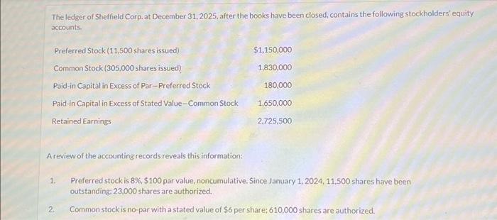 Solved The ledger of Sheffield Corp. at December 31,2025, | Chegg.com