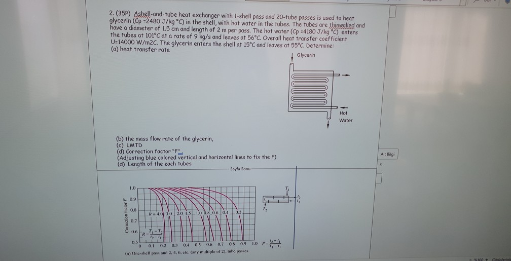 Solved 2.(35P) Ashell-and-tube heat exchanger with 1-shell | Chegg.com