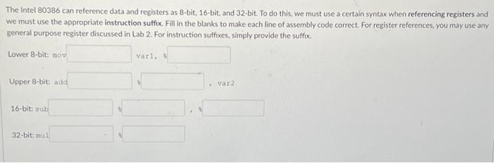 Solved The Intel 80386 can reference data and registers as 8 | Chegg.com
