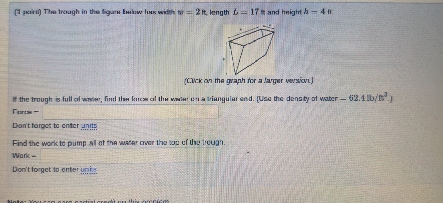 Solved ( 1 ﻿point) ﻿The trough in the figure below has width | Chegg.com