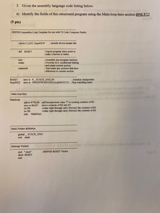 Solved 3. Given the assembly language code listing below: a) | Chegg.com