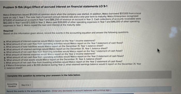 Solved Problem 9-19A (Algo) Effect of accrued interest on | Chegg.com