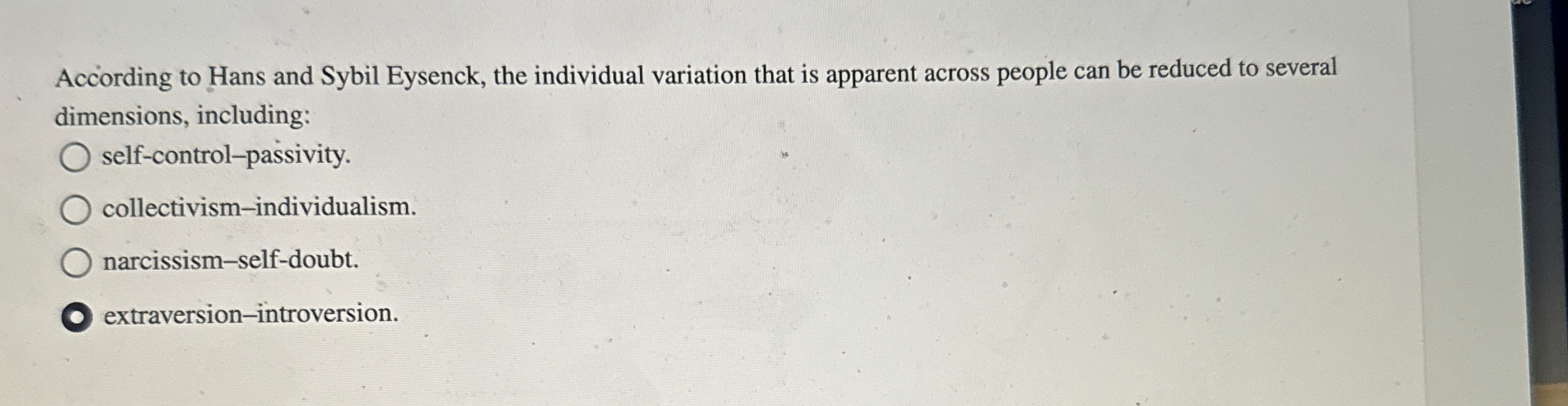 Solved According to Hans and Sybil Eysenck, the individual | Chegg.com