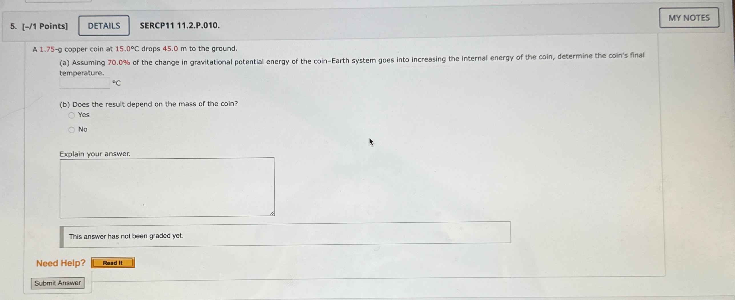 Solved [-/1 ﻿Points]SERCP11 11.2.P.010.A 1.75-g ﻿copper coin | Chegg.com