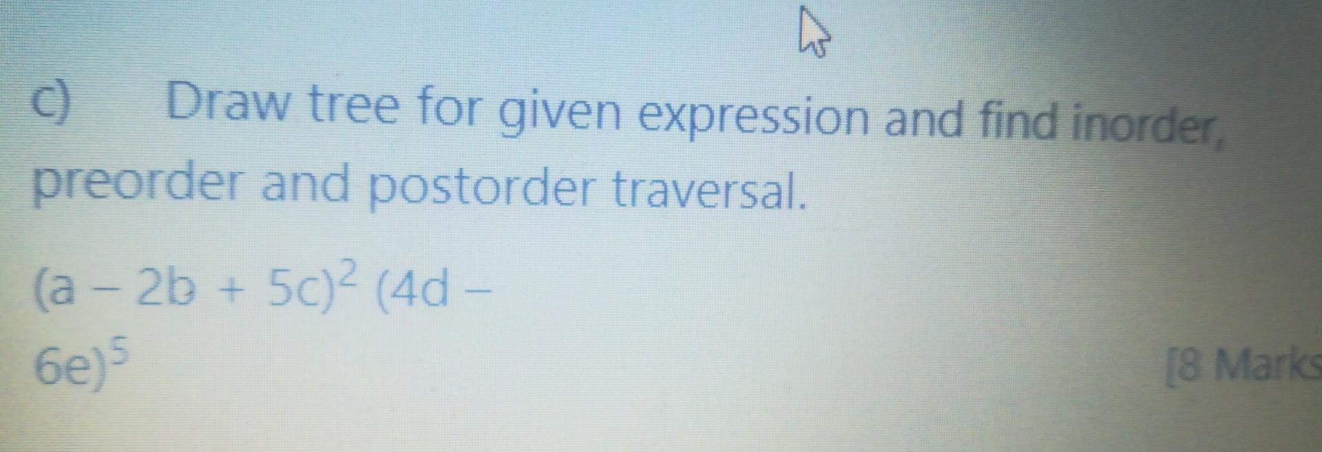 Solved h c) Draw tree for given expression and find inorder | Chegg.com