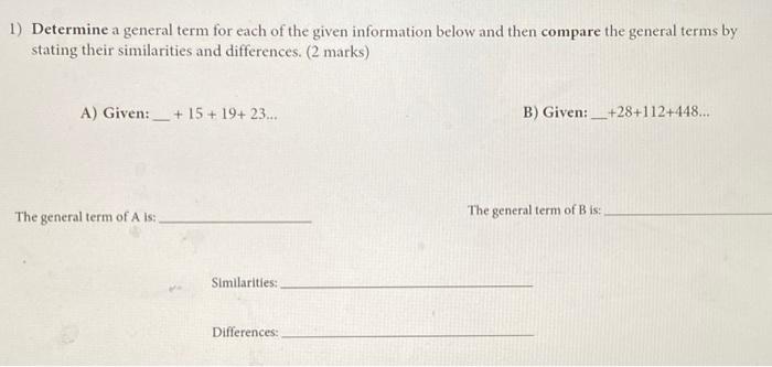 Solved 1) Determine a general term for each of the given | Chegg.com