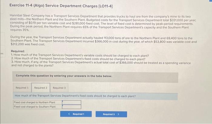 Solved Exercise 11-4 (Algo) Service Department Charges | Chegg.com