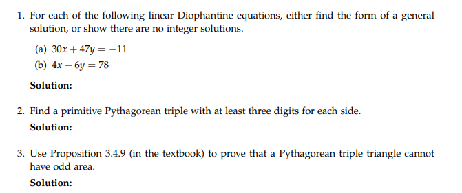 Solved 1. ﻿For each of the following linear Diophantine | Chegg.com