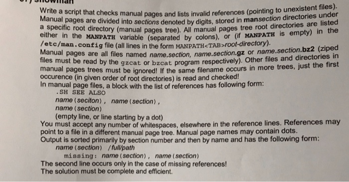 Write a script that checks manual pages and lists | Chegg.com