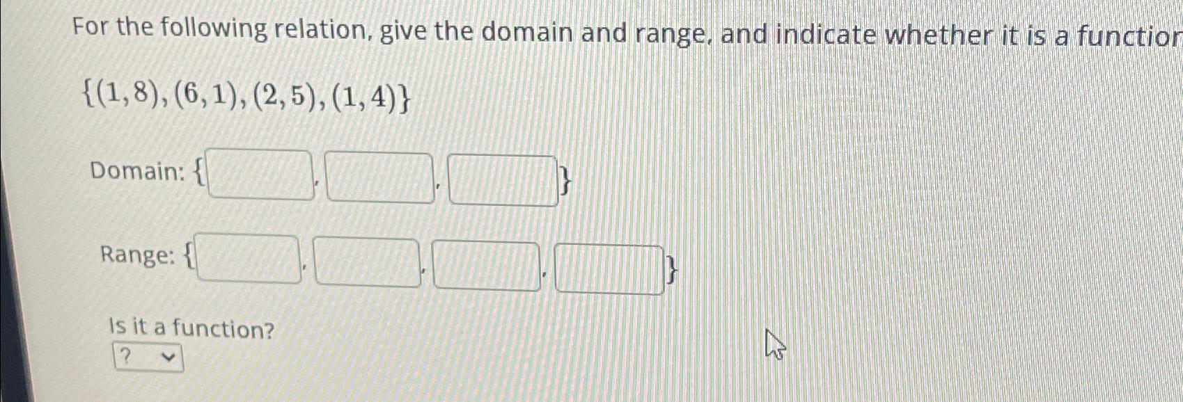 Solved For the following relation, give the domain and | Chegg.com