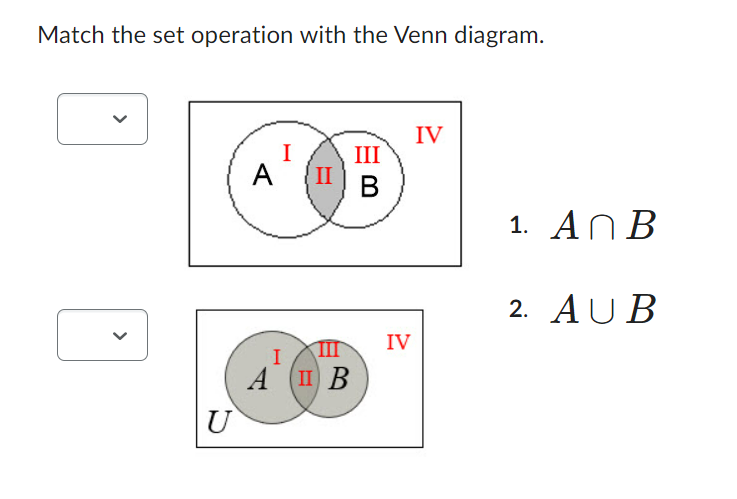 Solved Match the set operation with the Venn diagram.A∩BA∪B | Chegg.com