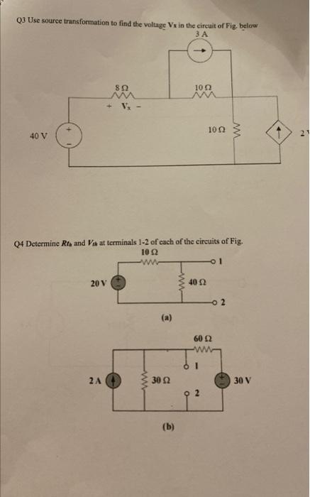 Solved Q3 Use source trunsformation to find the voltage Vx | Chegg.com