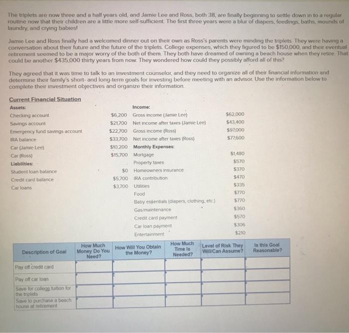 Solved The triplets are now three and a half years old, and | Chegg.com