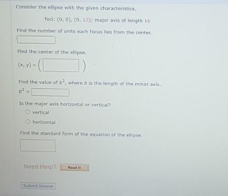 Solved Consider the ellipse with the given characteristics. | Chegg.com