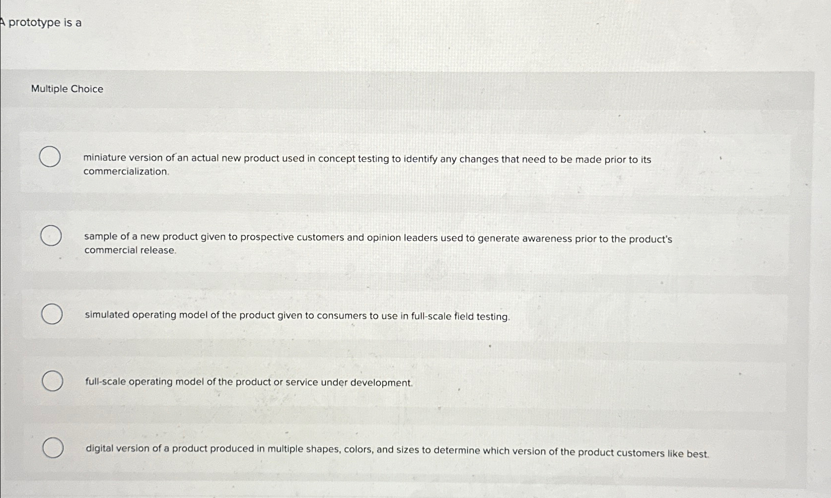 Solved prototype is aMultiple Choiceminiature version of an | Chegg.com