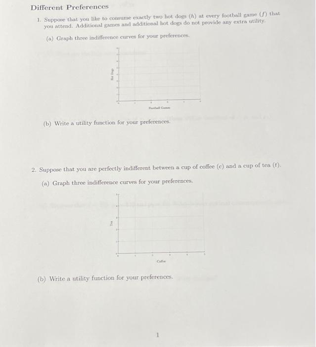 Solved Different Preferences 1. Suppose that you like to | Chegg.com
