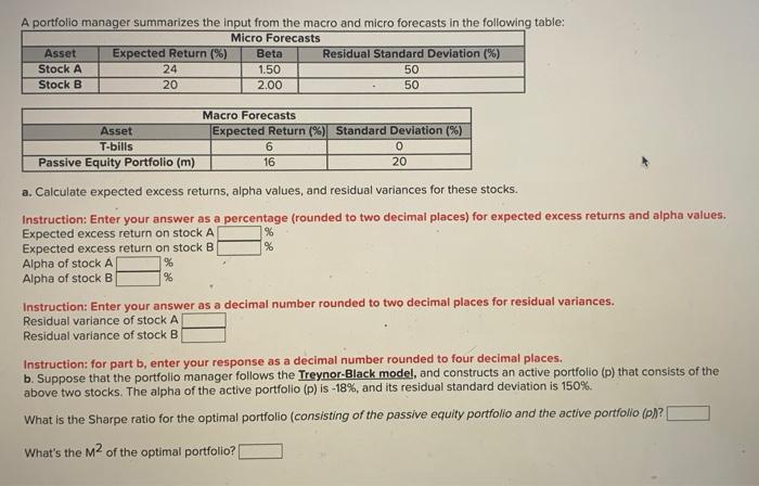 Solved a. Calculate expected excess returns, alpha values, | Chegg.com