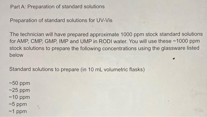 Solved Part A: Preparation of standard solutions Preparation | Chegg.com