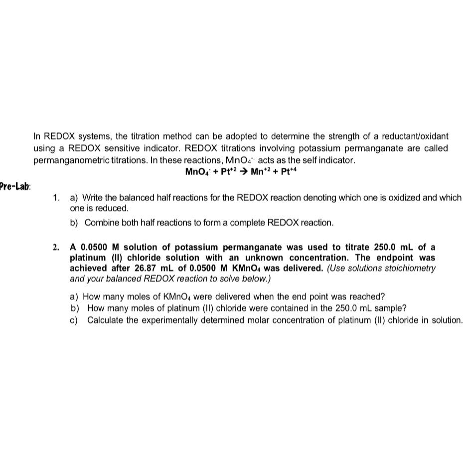 Solved In REDOX systems, the titration method can be adopted | Chegg.com