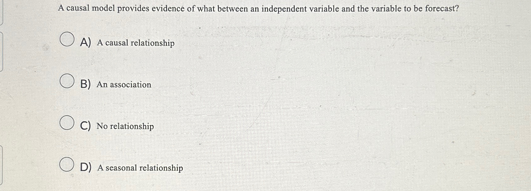 Solved A causal model provides evidence of what between an | Chegg.com