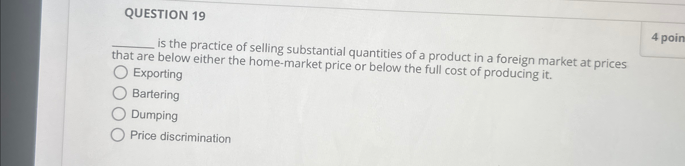 Solved QUESTION 19q, ﻿is the practice of selling substantial | Chegg.com