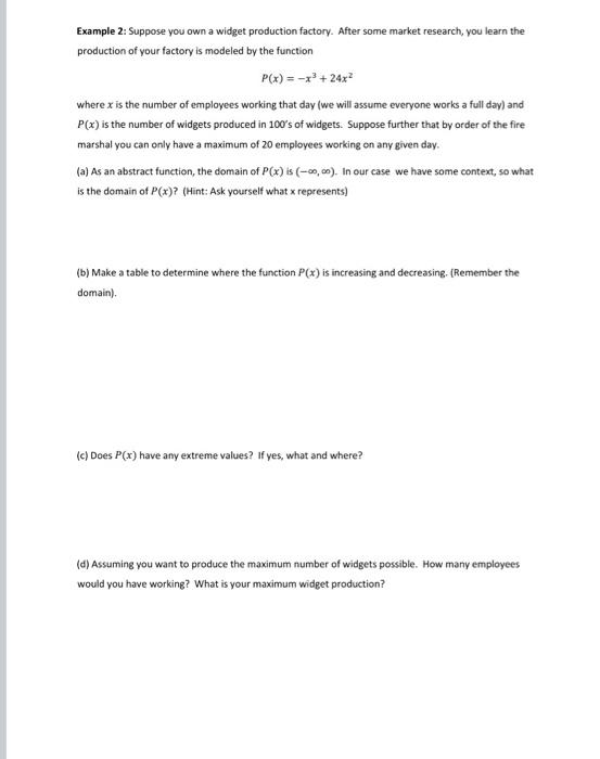 Solved a Example 2: Suppose you own a widget production | Chegg.com