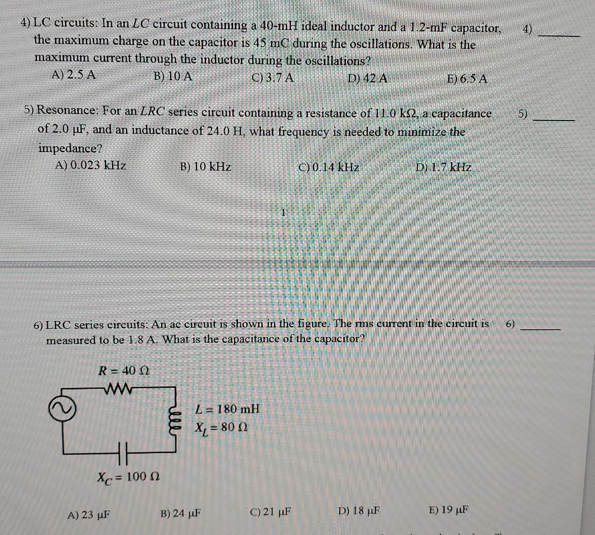 Solved 4) 4) LC circuits: In an LC circuit containing a | Chegg.com
