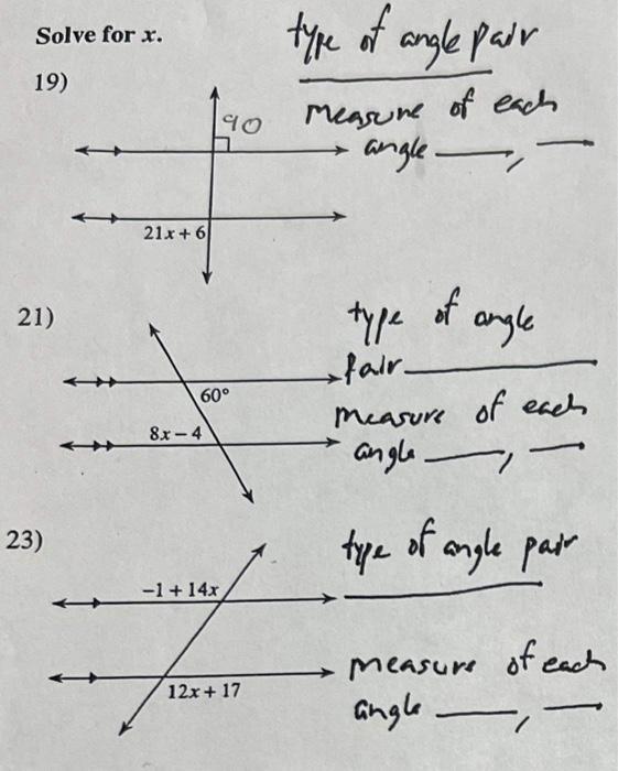 Solved Solve for x. type of angle pair | Chegg.com