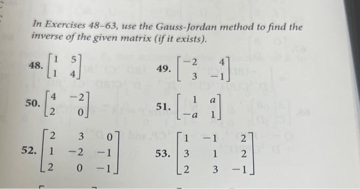 Solved In Exercises 48-63, use the Gauss-Jordan method to | Chegg.com