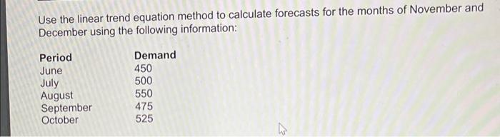 Solved Use the linear trend equation method to calculate | Chegg.com