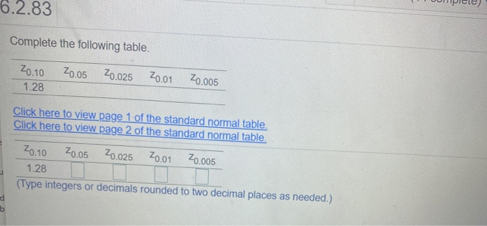 Solved 6.2.83 Complete the following table. 20.10 1.28 20.05 | Chegg.com