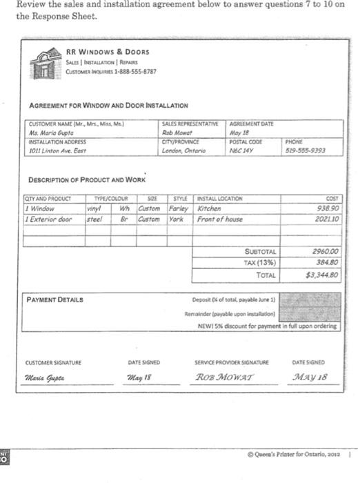 Solved Review the sales and installation agreement below to | Chegg.com