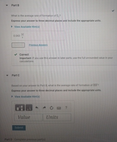 Solved Part BWhat is the average rate of formation of | Chegg.com