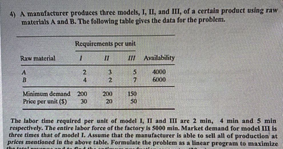 A manufacturer produces three models, I, II, ﻿and | Chegg.com