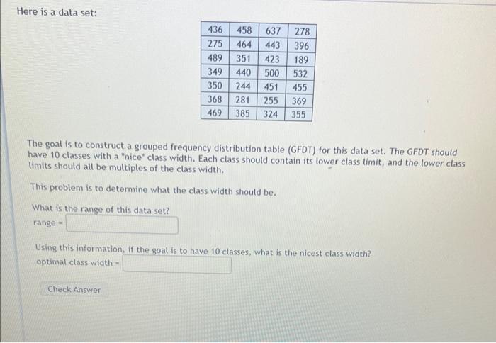 Solved Here is a data set: The goal is to construct a | Chegg.com