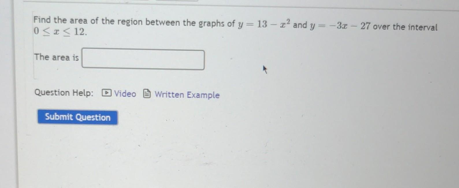 Solved Find the area of the region between the graphs of | Chegg.com