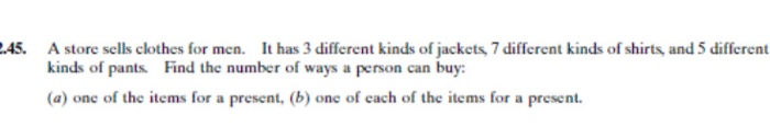 Solved 2.45. A store sells clothes for men. It has 3 | Chegg.com