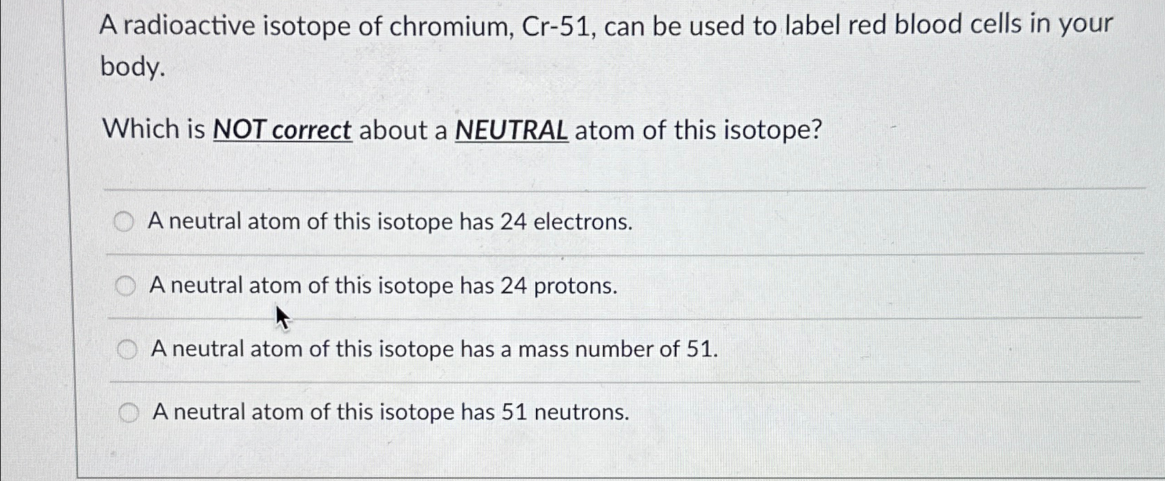 Solved A radioactive isotope of chromium, Cr-51, ﻿can be | Chegg.com