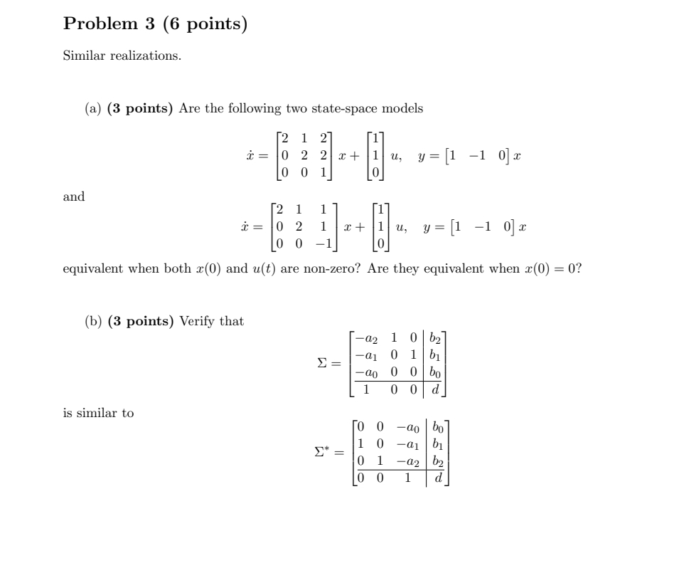 Solved Similar realizations.(a) (3 ﻿points) ﻿Are the | Chegg.com