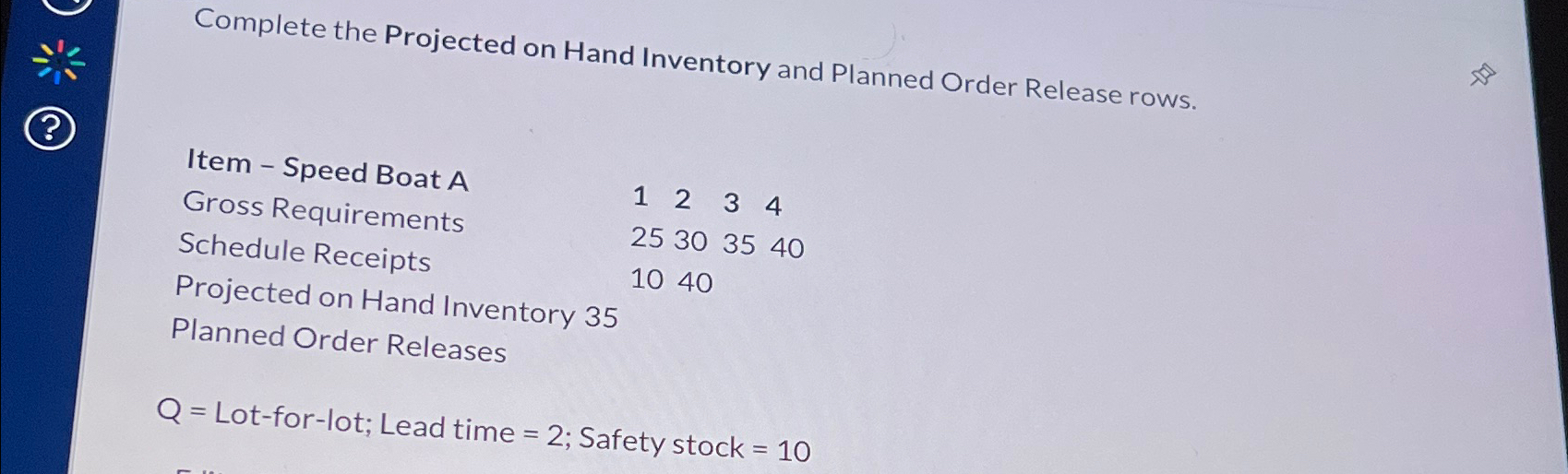 Solved Complete the Projected on Hand Inventory and Planned | Chegg.com