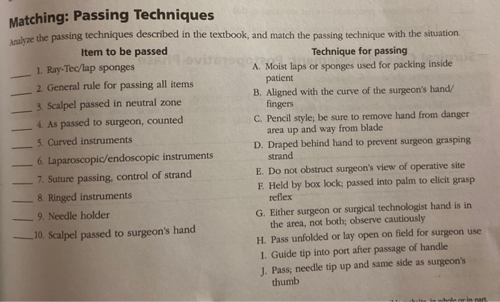 Solved Matching: Passing Techniques ze the passing | Chegg.com
