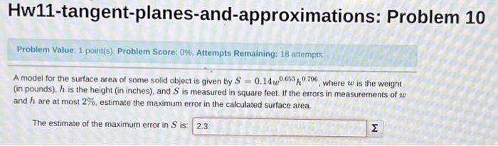 Solved Hw11-tangent-planes-and-approximations: Problem 10 | Chegg.com