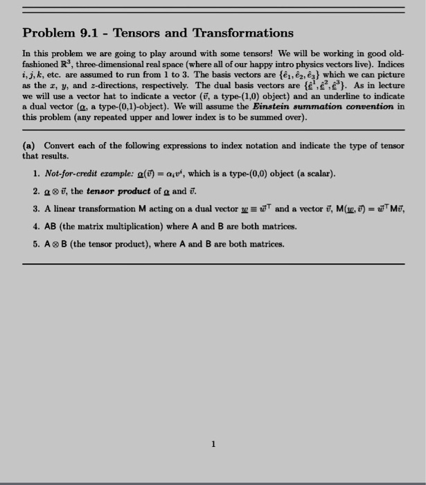Solved Problem 9.1 - Tensors and Transformations In this | Chegg.com