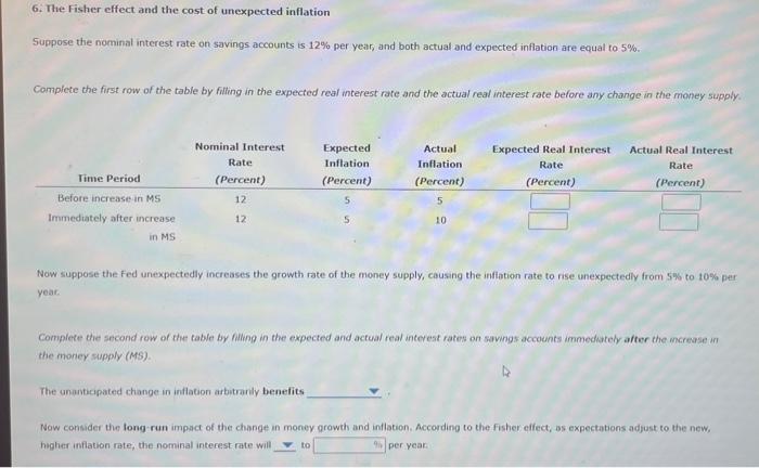 Solved 6. The Fisher effect and the cost of unexpected | Chegg.com
