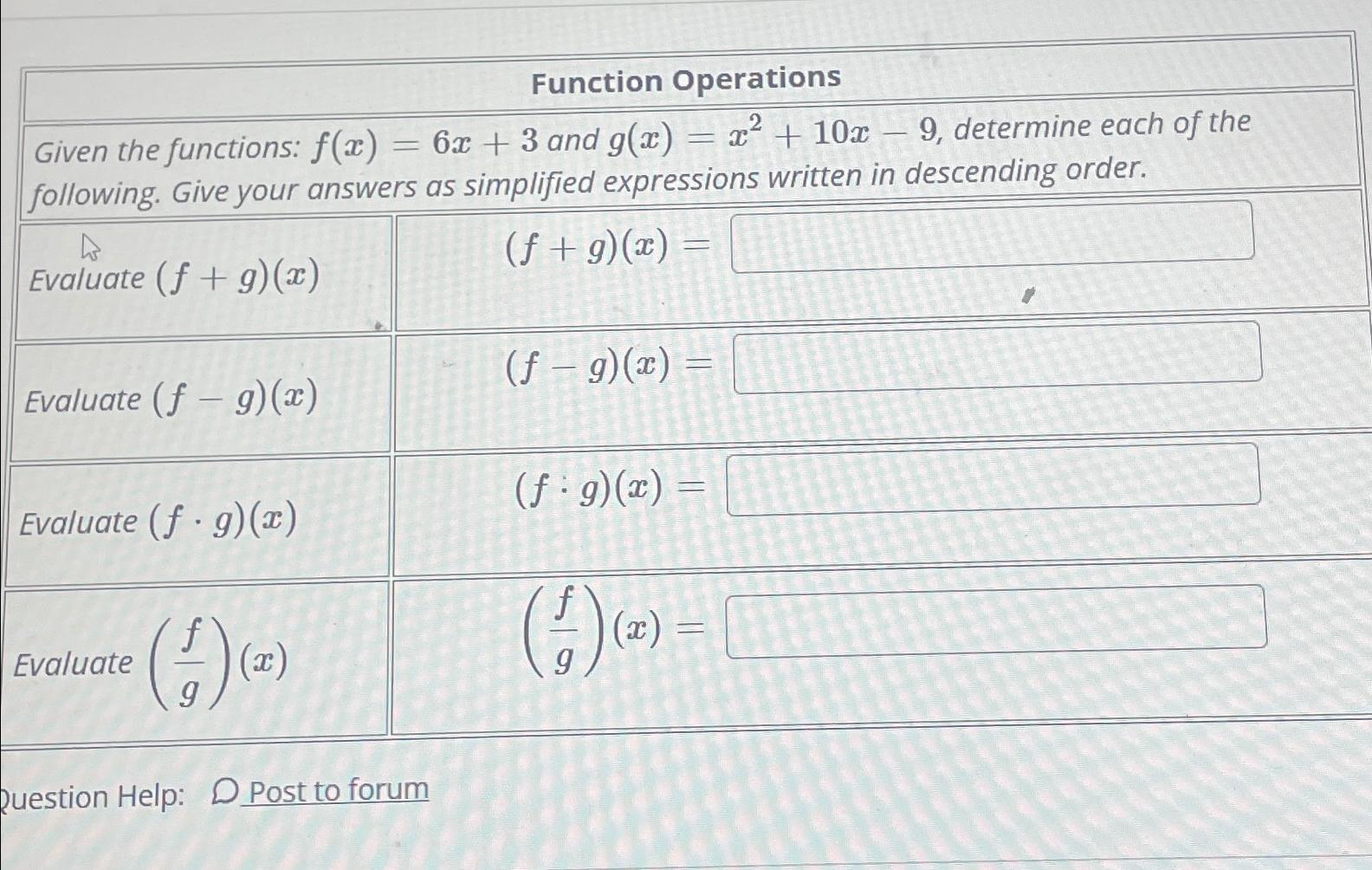 Solved Function Operationsgiven The Functions Fx6x3 