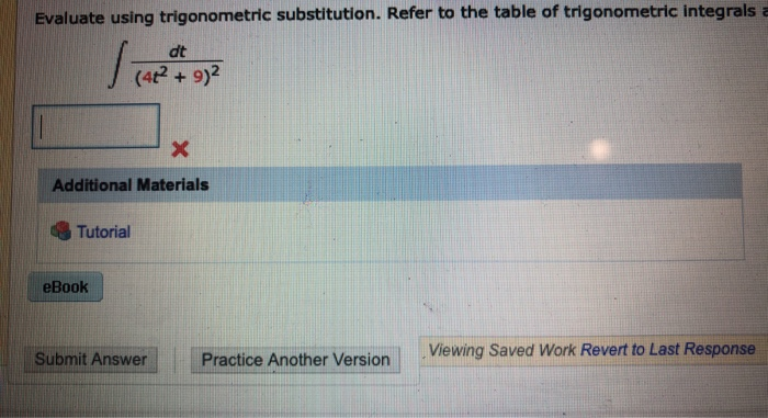 Solved Evaluate using trigonometric substitution. Refer to | Chegg.com