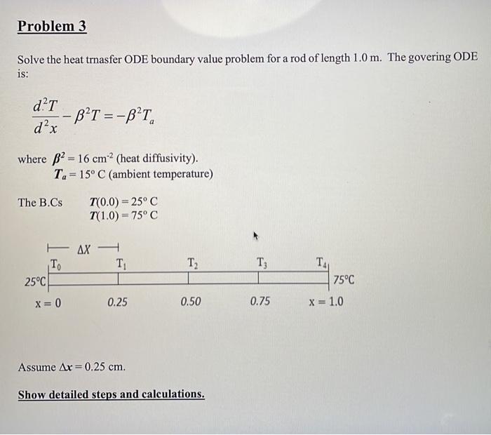 Solved Problem 3 Solve the heat trnasfer ODE boundary value | Chegg.com