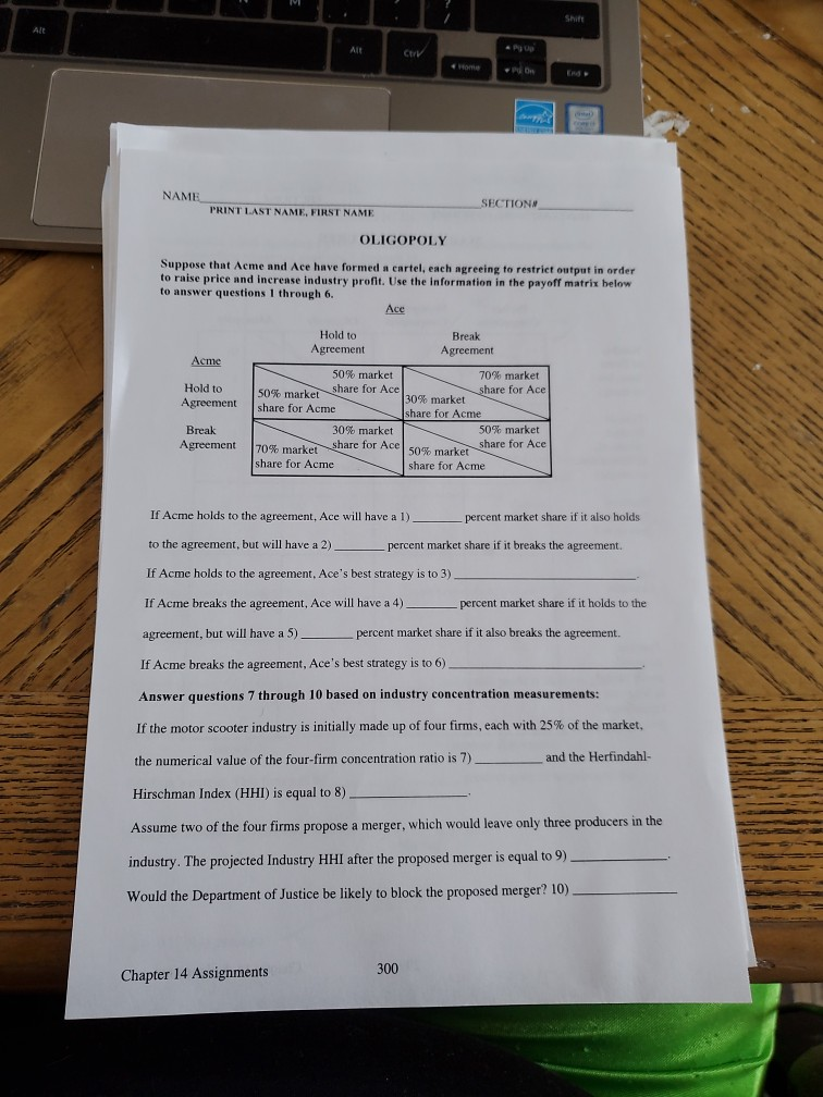 Solved On NAME SECTION PRINT LAST NAME, FIRST NAME OLIGOPOLY | Chegg.com
